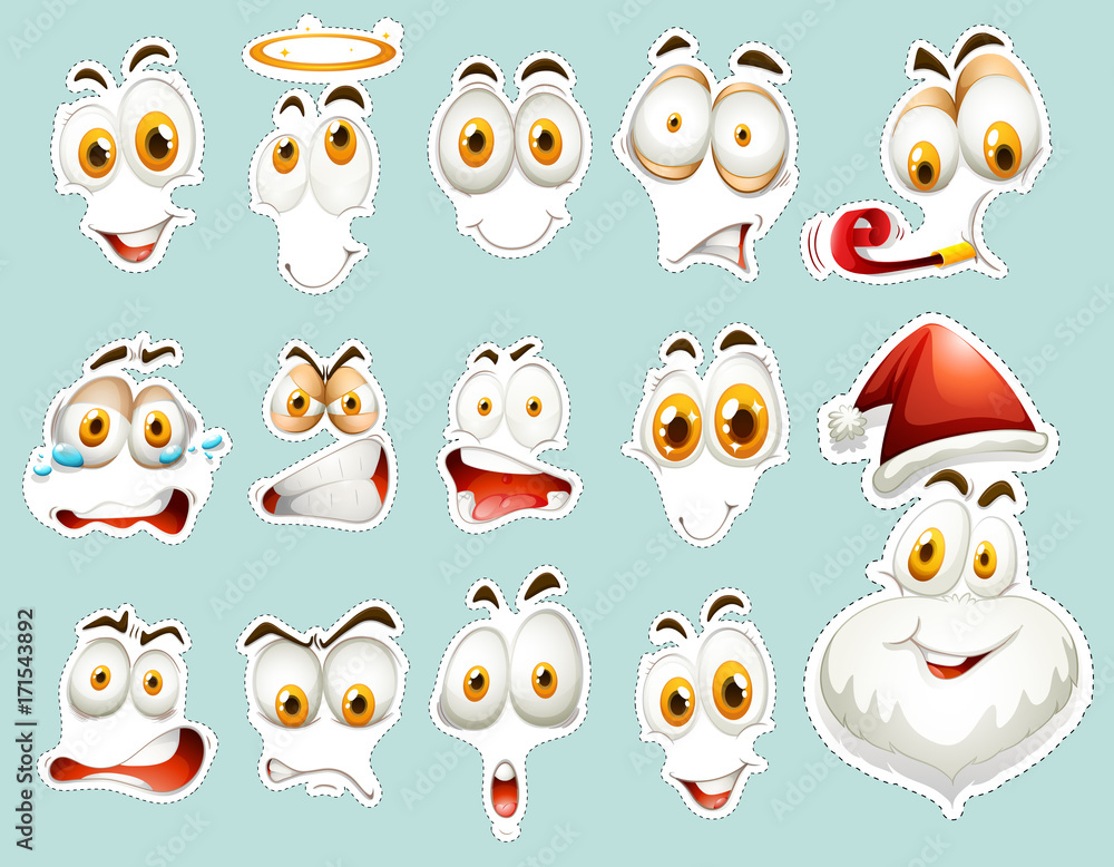 Sticker set with many human faces Stock Vector | Adobe Stock