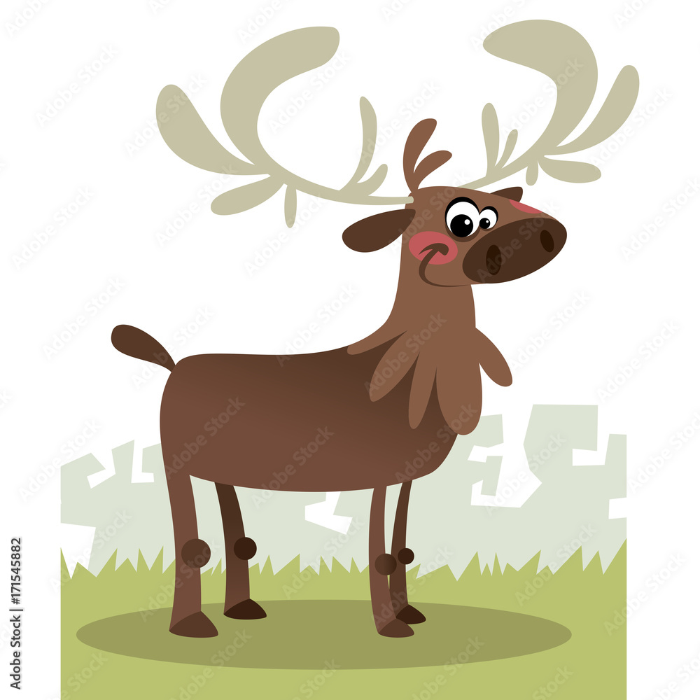 Cartoon cute smiling reindeer mascot character vector illustration ...