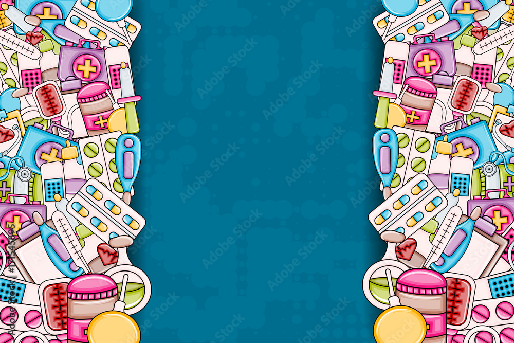 Healthcare concept in 3d cartoon doodles background design. Hand drawn ...