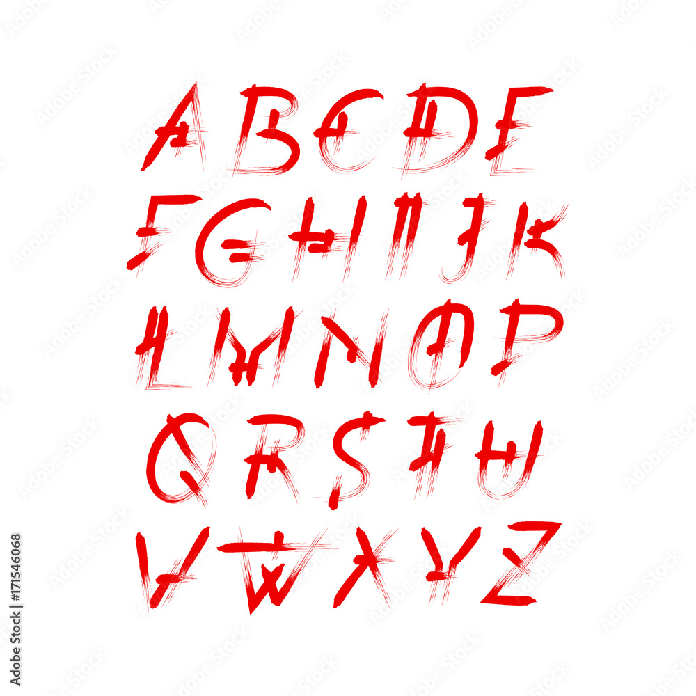 Alphabet vector set of red capital handwritten letters. Handwritten ...