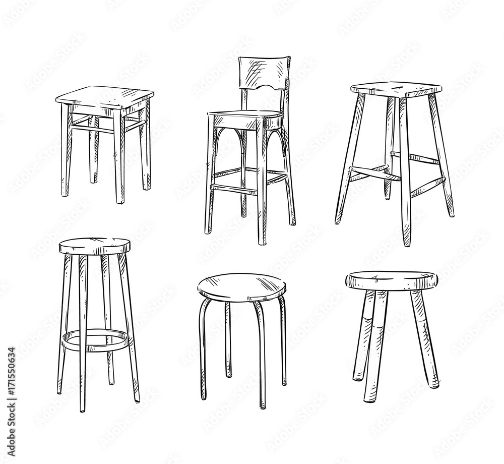 Set of hand drawn stools, vector sketch Stock Vector | Adobe Stock