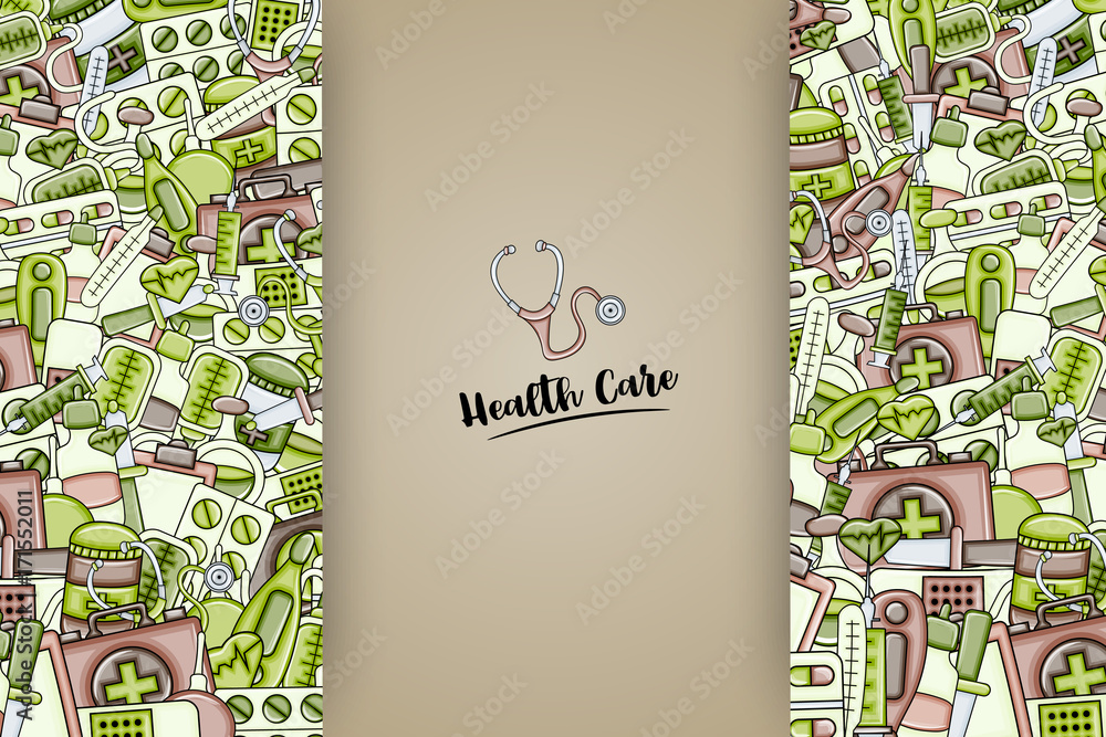 Healthcare concept in 3d cartoon doodles background design. Hand drawn ...