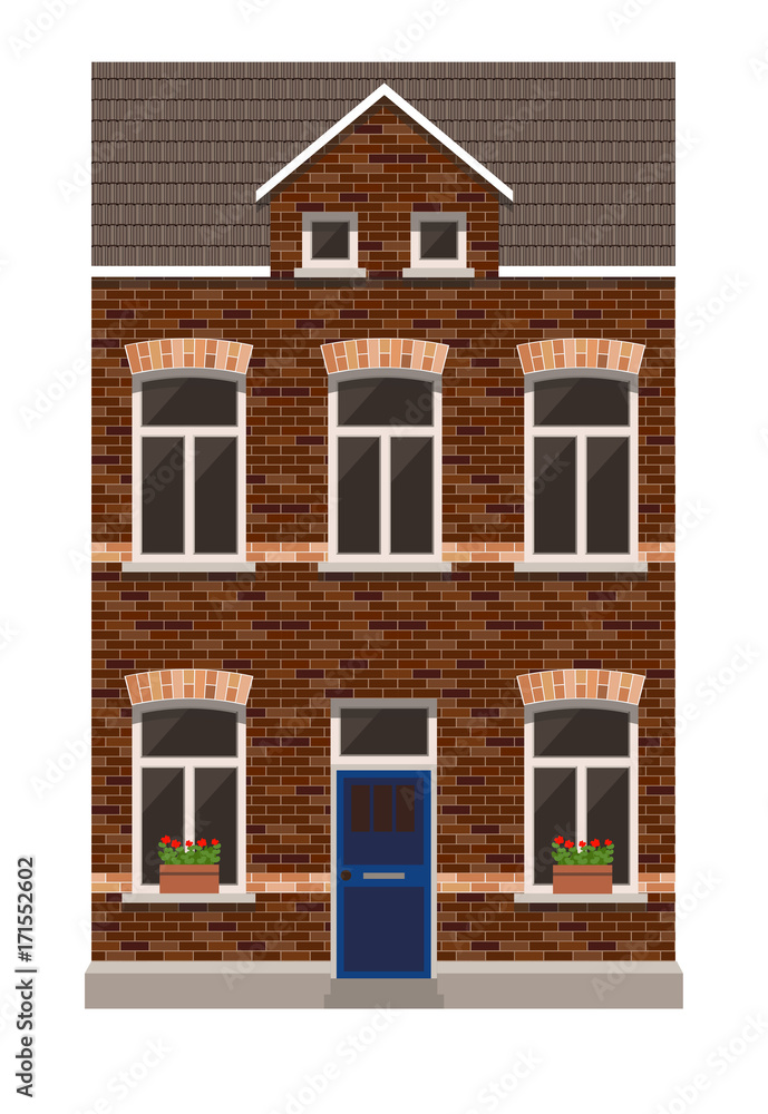 Modern house made with bricks, tile roof, architecture design template ...