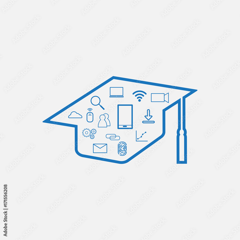 Education Technology - EdTech Background including Graduation hat and ...