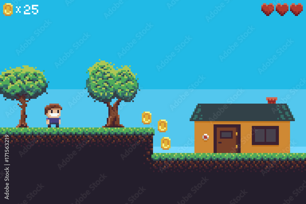 Pixel Art Scene Stock Vector | Adobe Stock