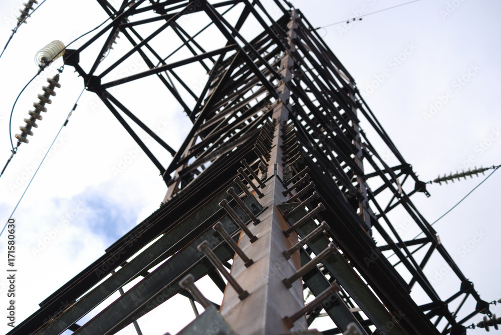Huge metal racks of high voltage power lines Stock Photo | Adobe Stock
