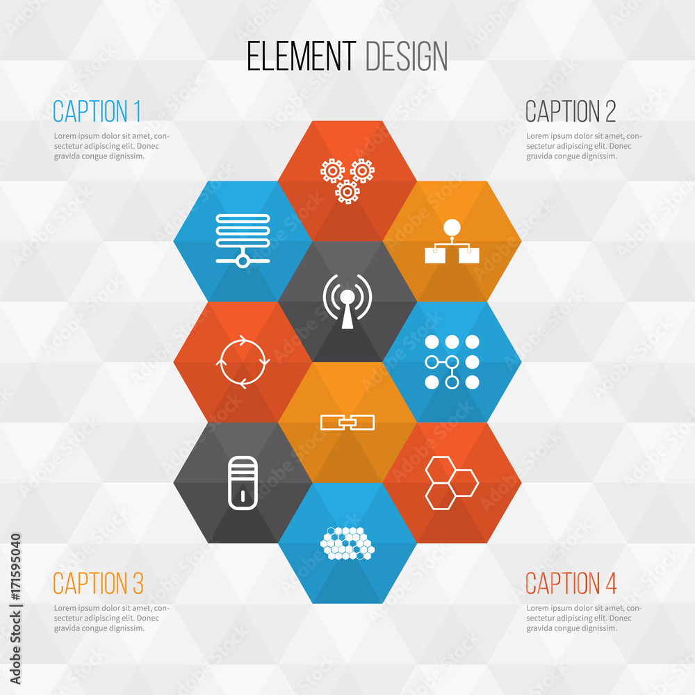 Robotics Icons Set. Collection Of Information Base, Mechanism Parts, Hive Pattern And Other ...