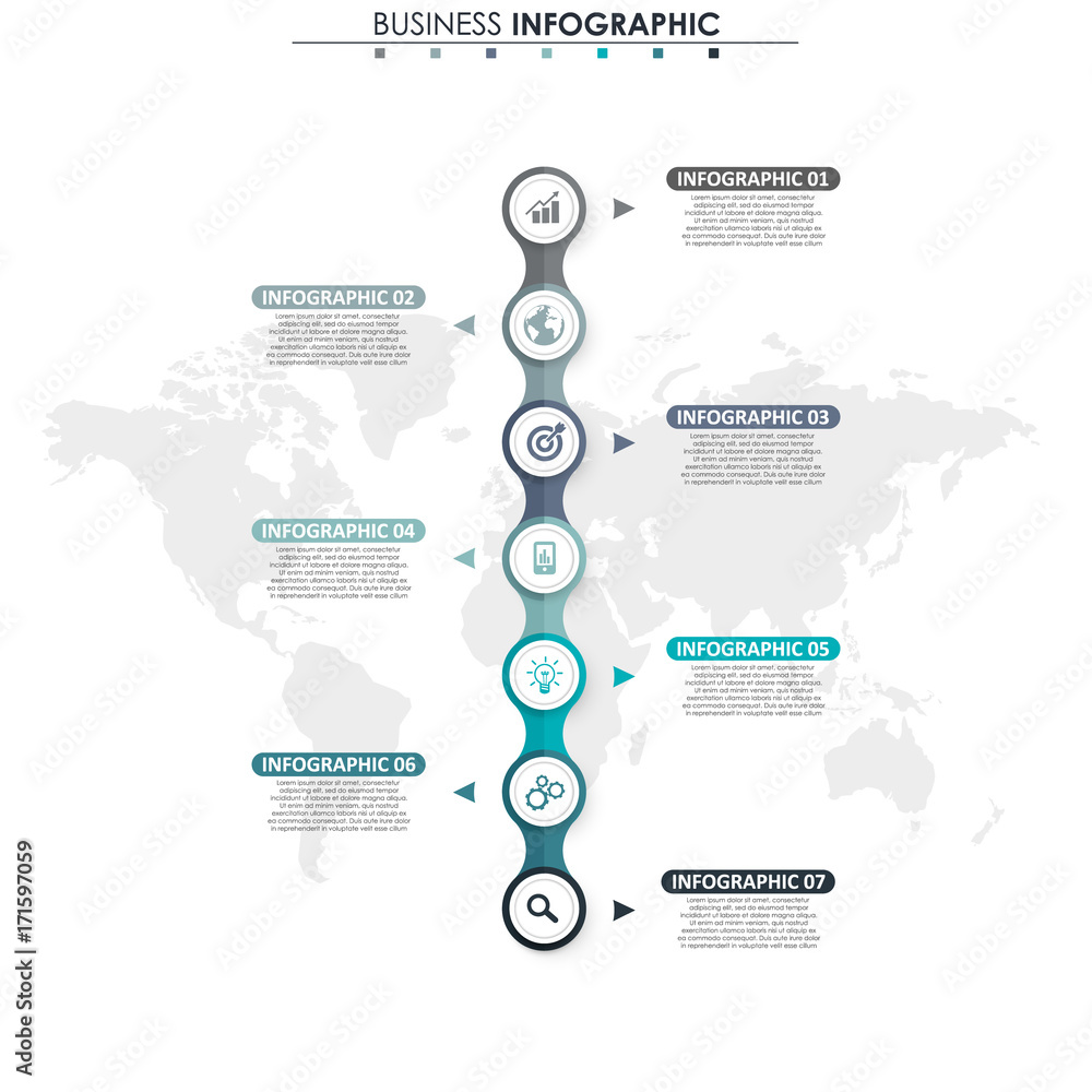 Business data, chart. Abstract elements of graph, diagram with 7 steps ...