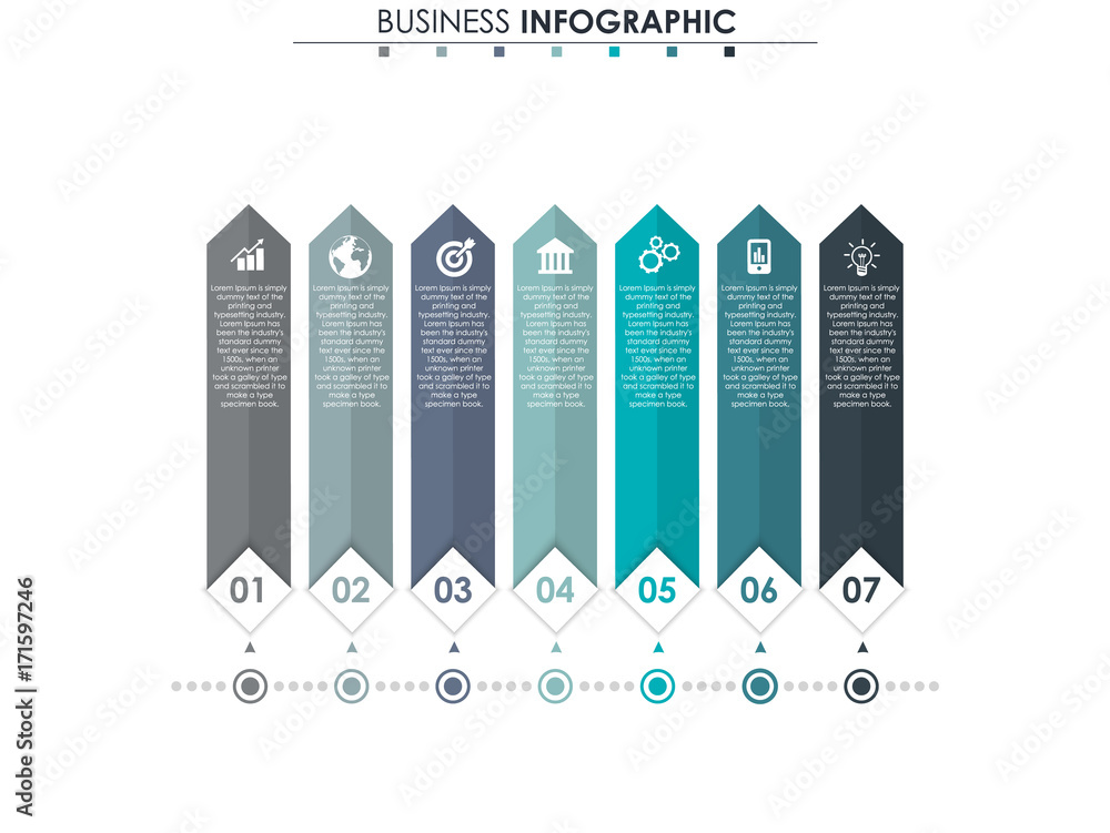 Business data, chart. Abstract elements of graph, diagram with 7 steps ...