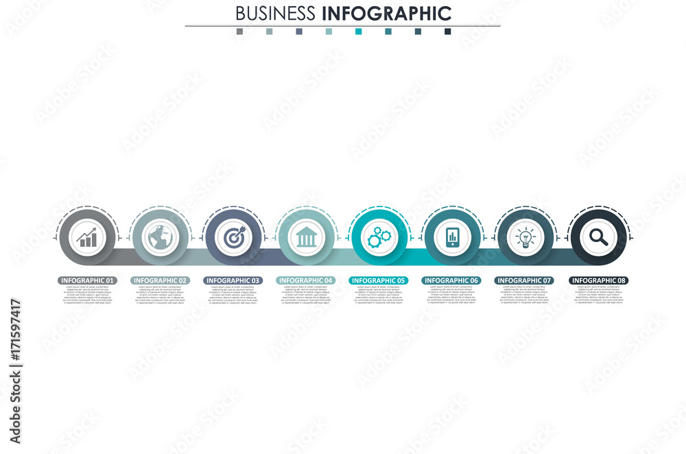 Business data, chart. Abstract elements of graph, diagram with 8 steps ...