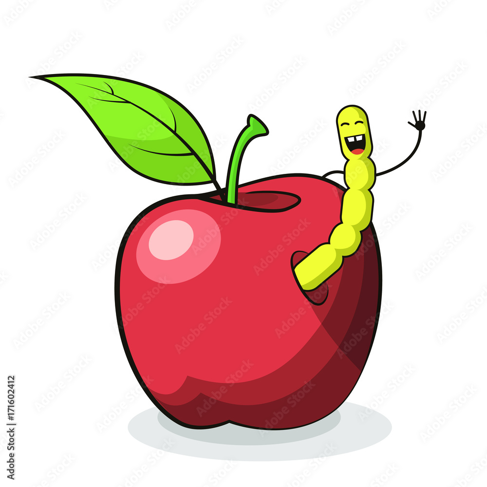 Cartoon Apple With Worm