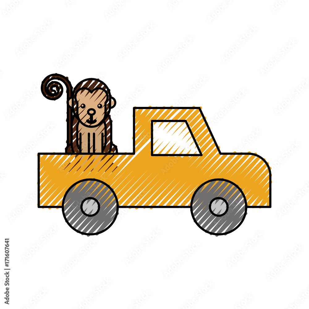 cartoon pick up vehicle safari monkey animal vector illustration Stock ...