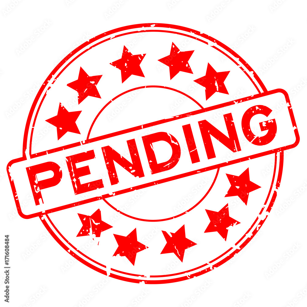 Grunge red pending with star icon round rubber seal stamp on white ... Grunge red pending with star icon round rubber seal stamp on white ...