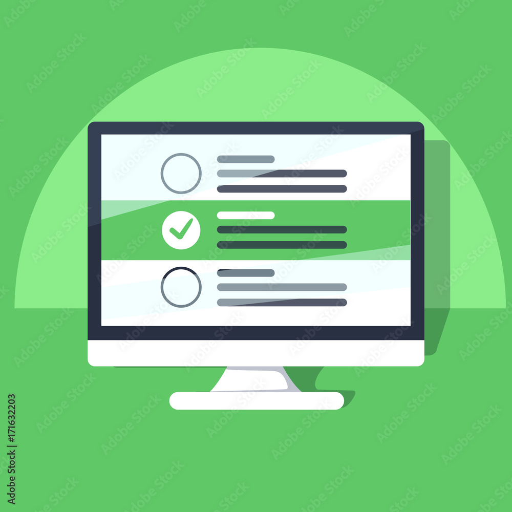 Checkboxes on computer screen. Checkboxes and green checkmarks. Modern ...