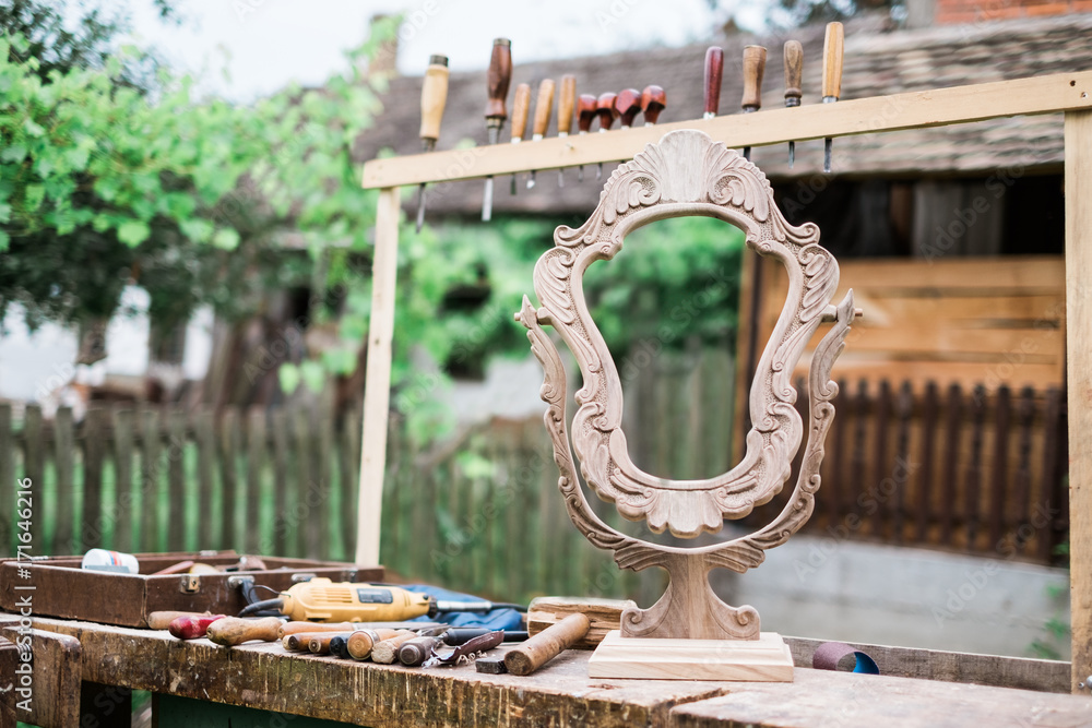 Handmade Wooden Mirror Frame Stock Photo | Adobe Stock