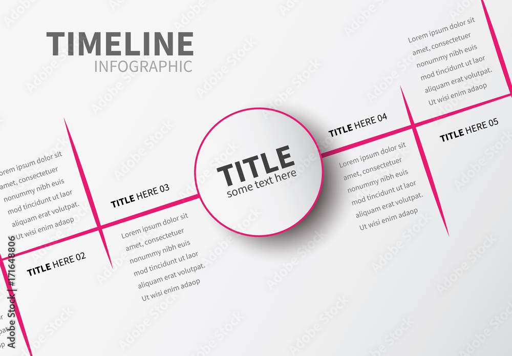 Horizontal Timeline Infographic with Pink Lines Layout 1 Stock Template ...
