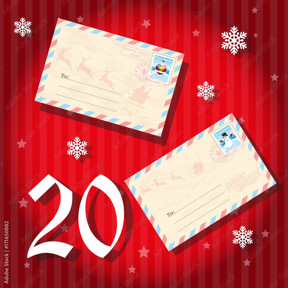 Christmas advent holiday calendar banner. Letters to Santa Claus with ...