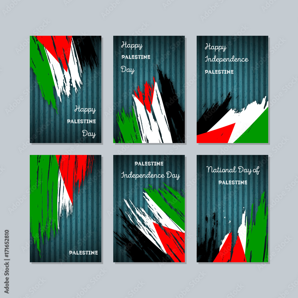 Palestine Patriotic Cards for National Day. Expressive Brush Stroke in ...