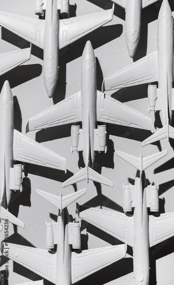 White airplane/jet formation on white background/miniature Stock Photo ...