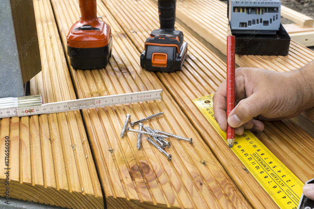 build a terrace floor for a pavilion in garden Stock Photo | Adobe Stock