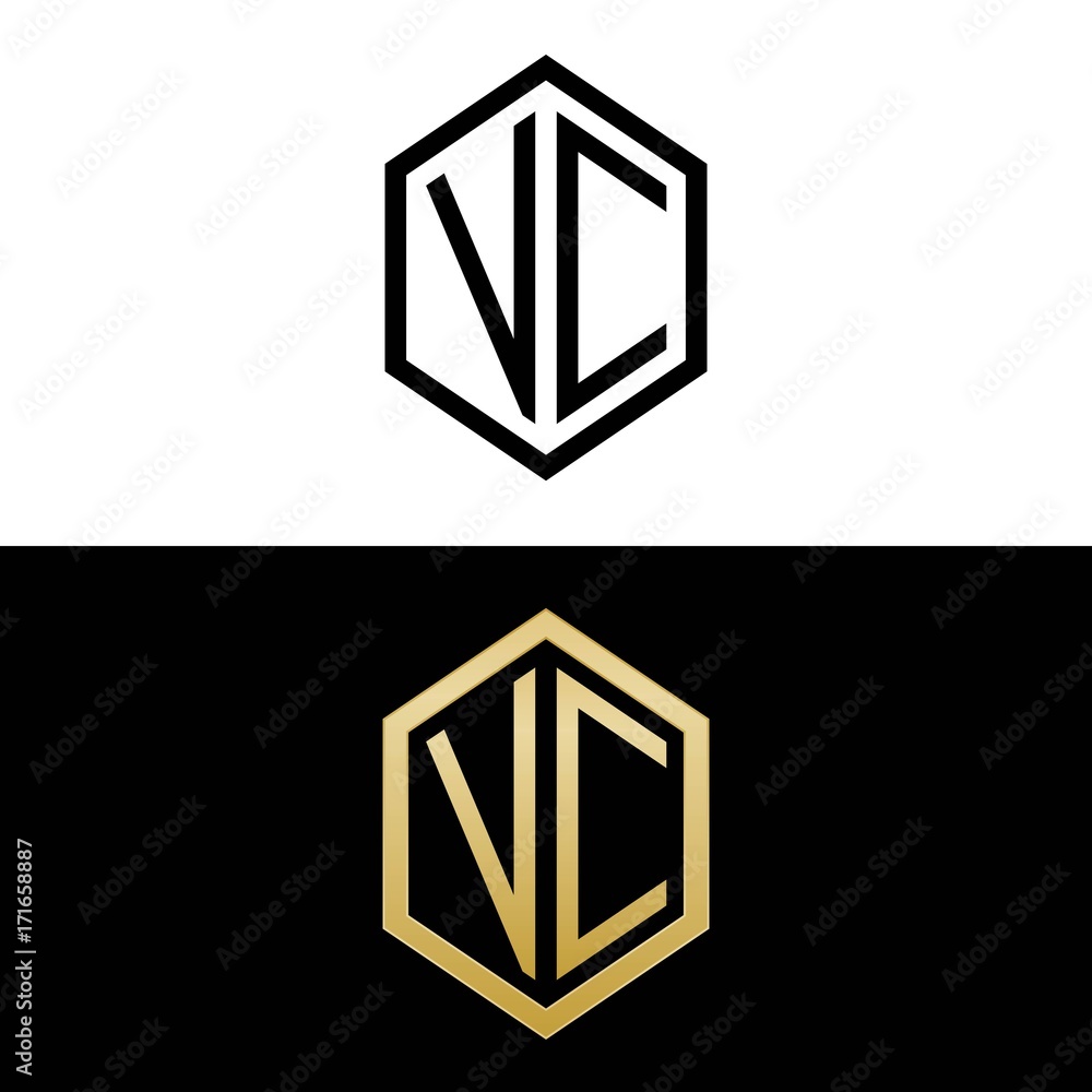 initial letters logo vc black and gold monogram hexagon shape vector ...