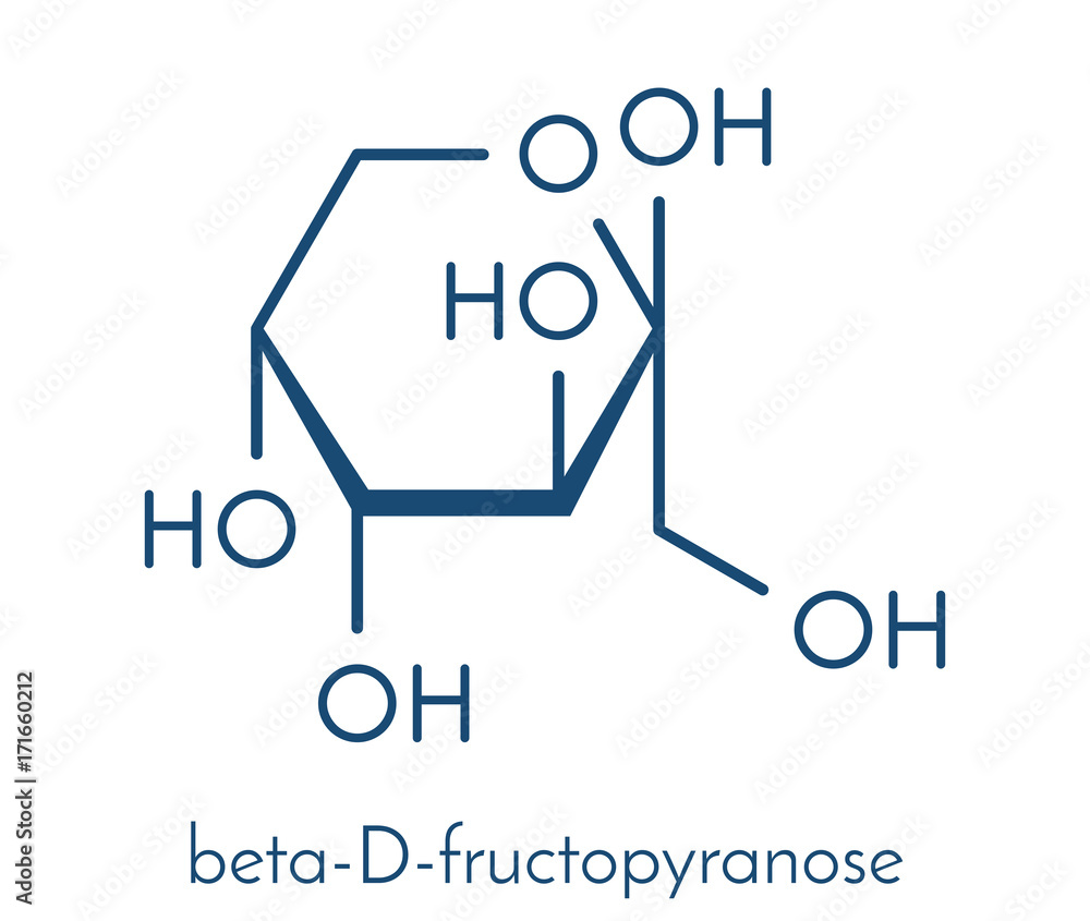 Fructose (D-fructose) fruit sugar molecule. Component of high-fructose ...