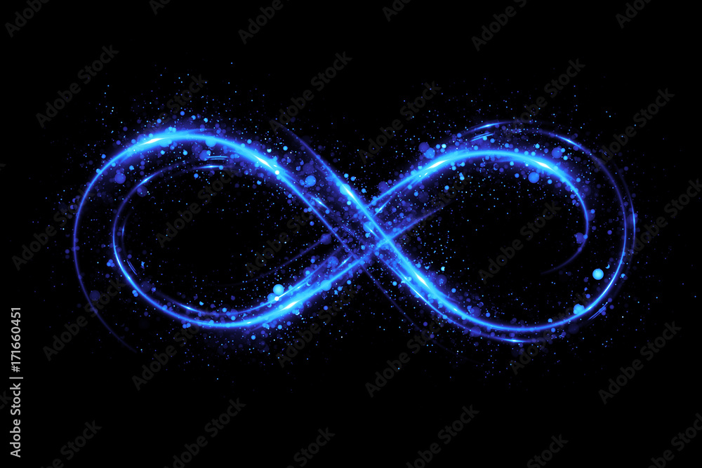 Lighting 3d infinity symbol. Beautiful glowing signs..Sparkling rings ...