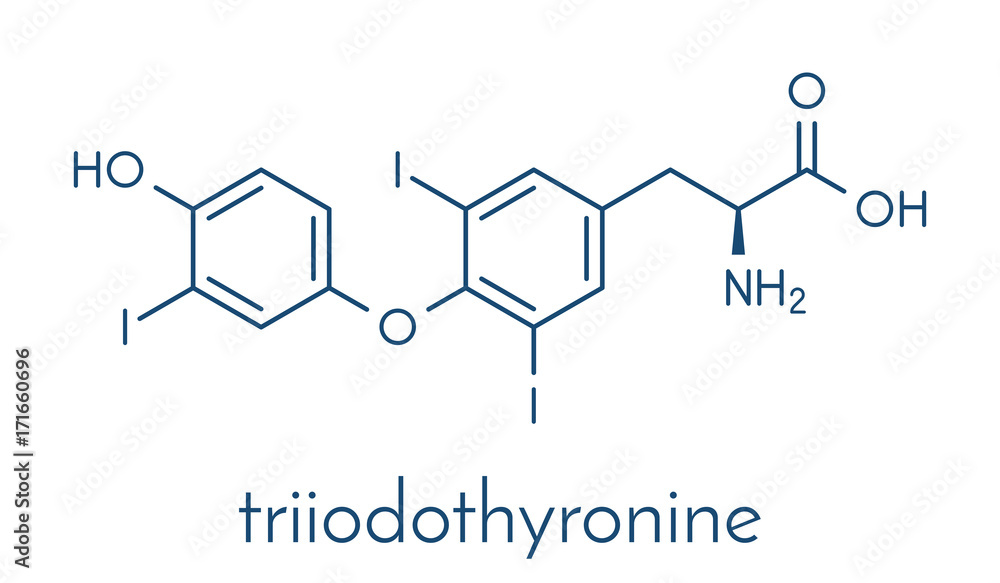 Triiodothyronine (T3, liothyronine) thyroid hormone molecule. Pituitary ...