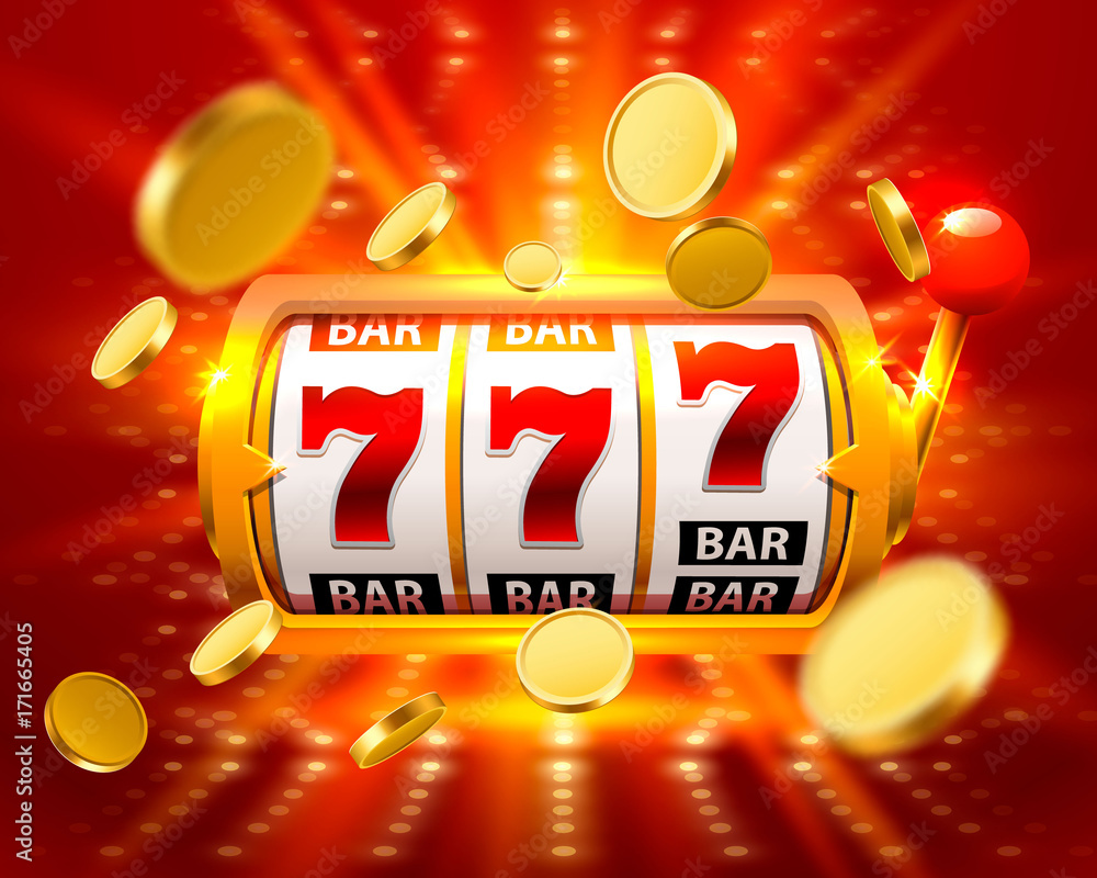 Golden Big win slots 777 banner casino fly coins . Vector illustration ...