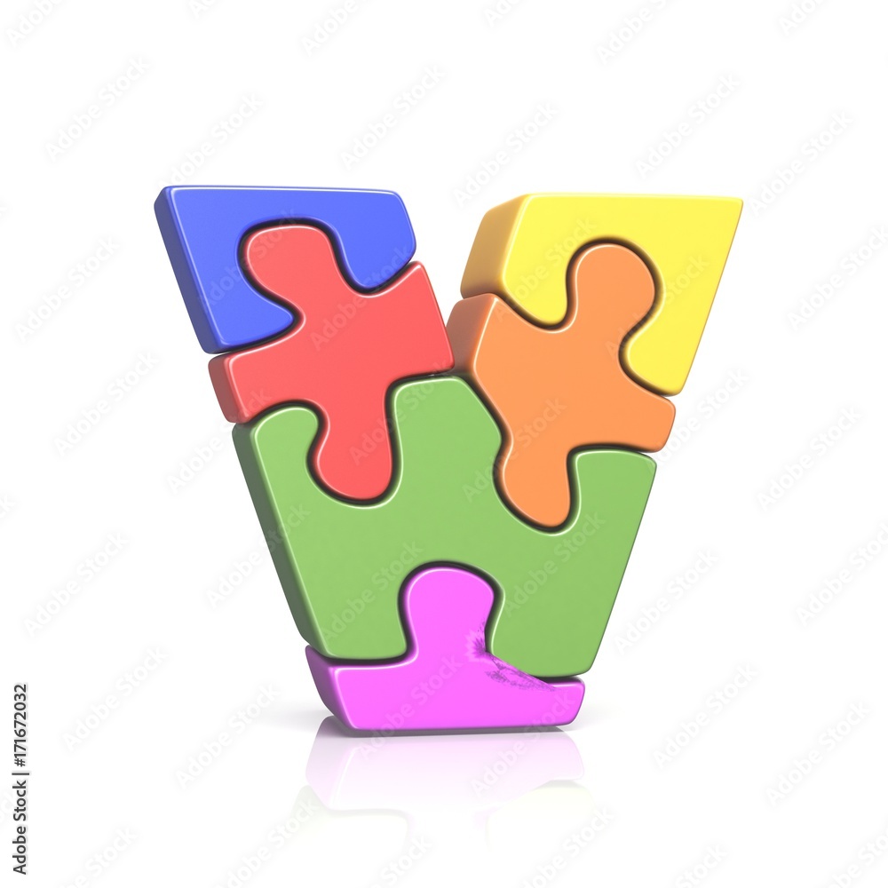 Puzzle jigsaw letter V 3D Stock Illustration | Adobe Stock
