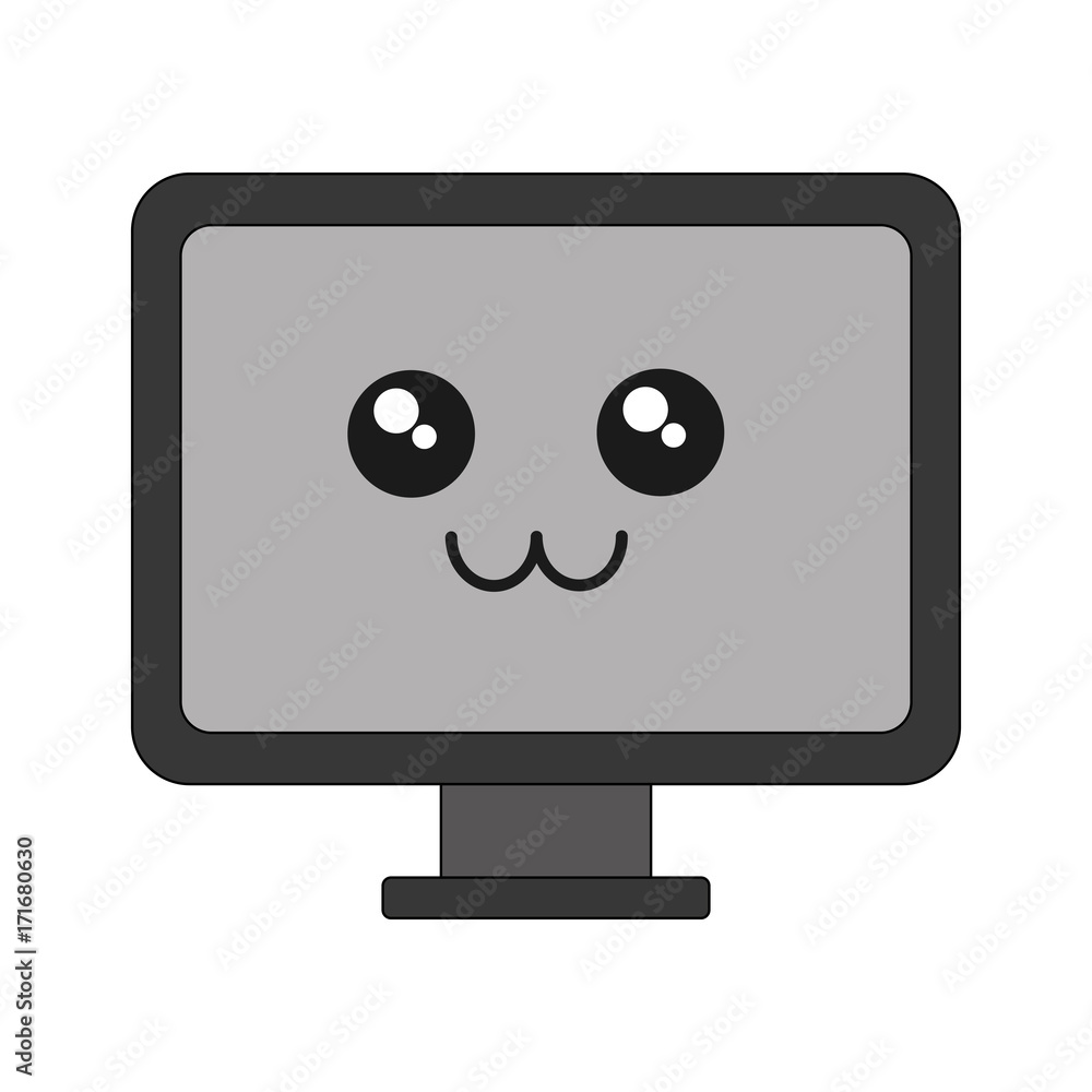 kawaii computer icon over white background vector illustration Stock ...