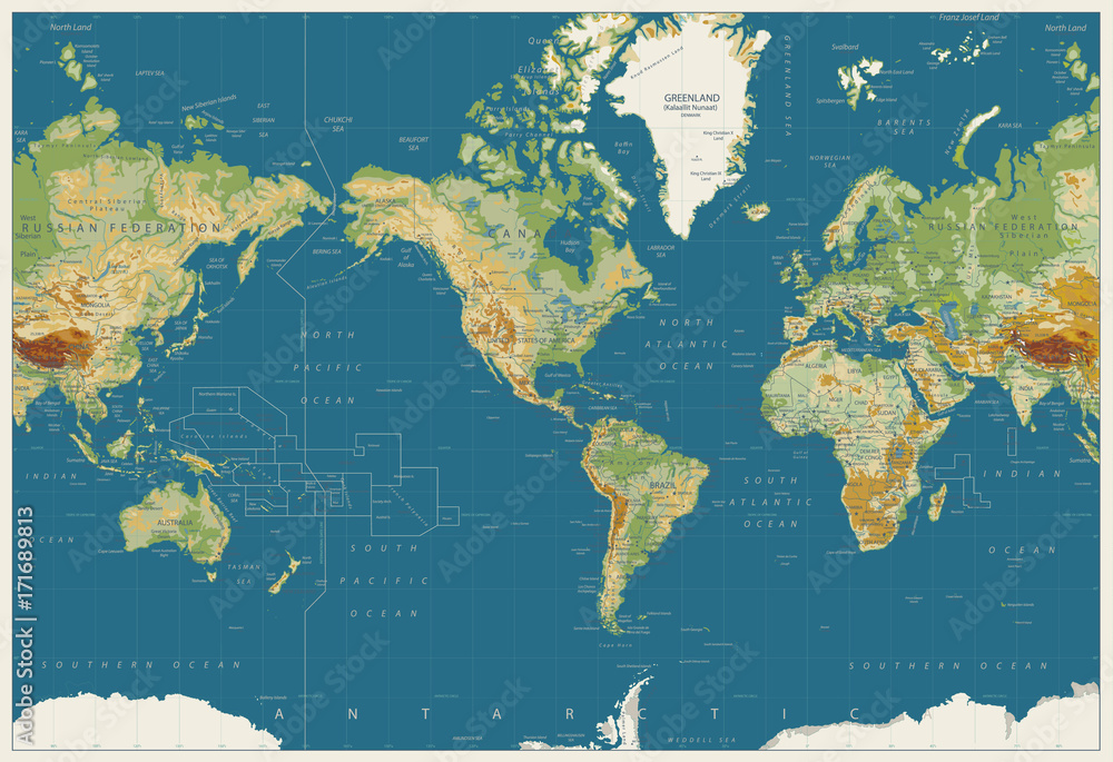 Poster World Map Americas Centered Physical Map – Wall Art | UkPosters