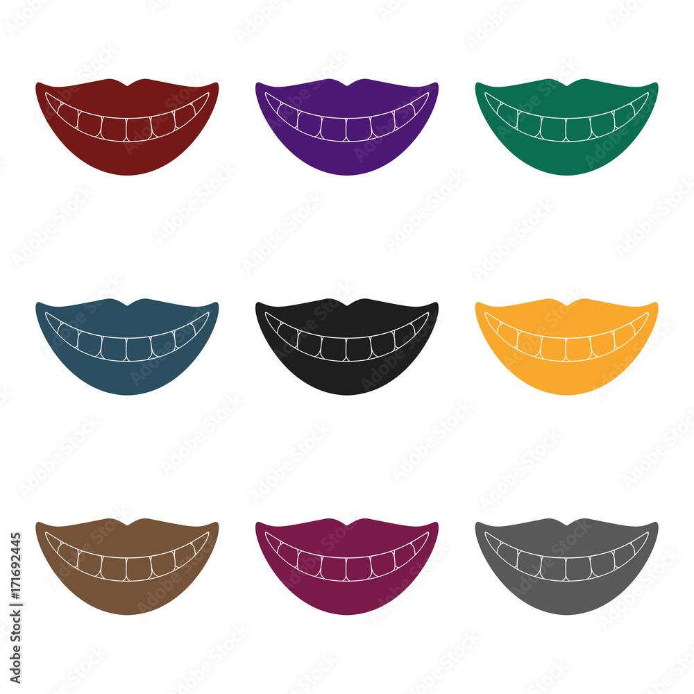 Smile with white teeth icon in black style isolated on white background ...
