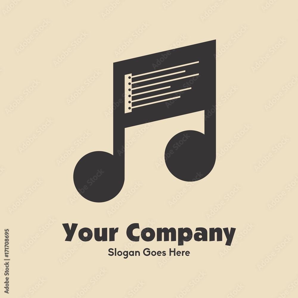 Guitar Music Note Logo Vector Illustration with Six String Guitar ...