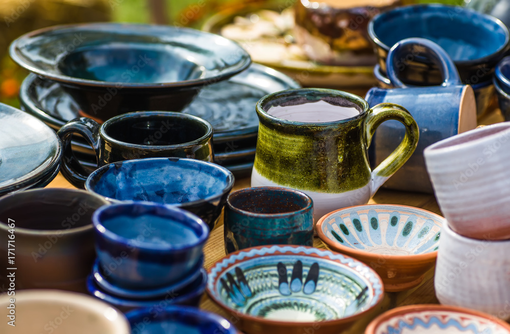 Ukrainian pottery. Pottery museum in Ukrainian village Oposhnya, center ...