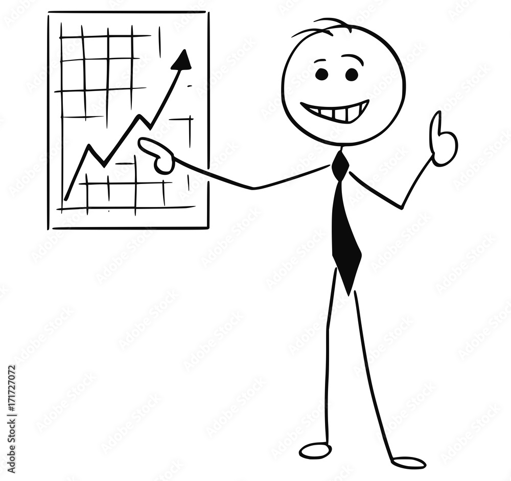 Cartoon Illustration of Smiling Business Man Pointing at Wall Graph ...