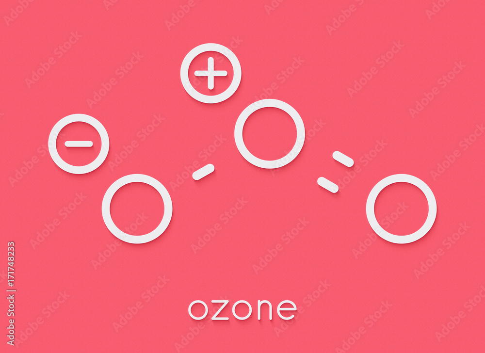 Ozone (trioxygen, O3) molecule, chemical structure. Skeletal formula ...