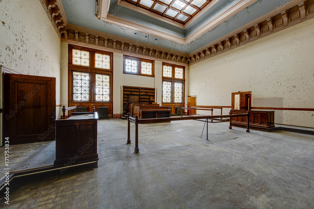 Old Fashioned Courtroom with Large Windows - Abandoned Courthouse Stock ...