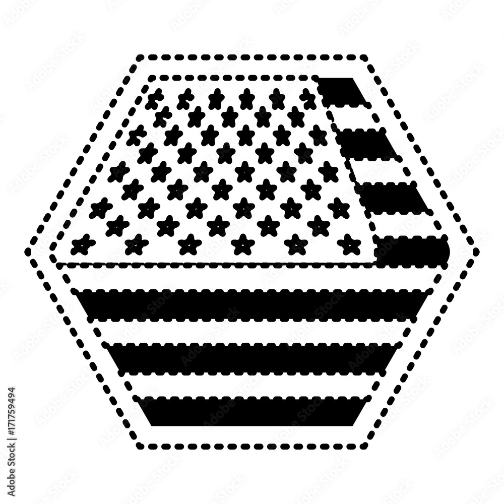 shield in hexagon shape with flag united states of america black ...