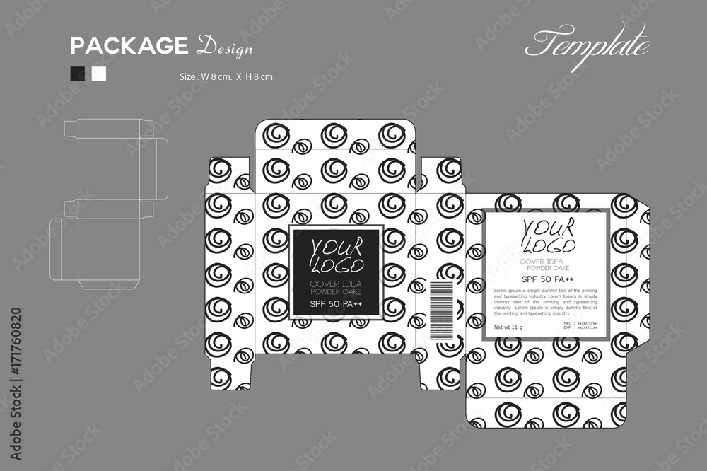 package puff powder skin color, box outline, Black and white background ...