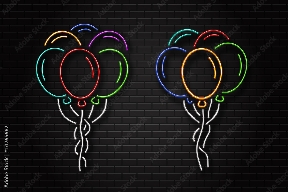 Vector realistic isolated neon signs of balloons for celebration and ...