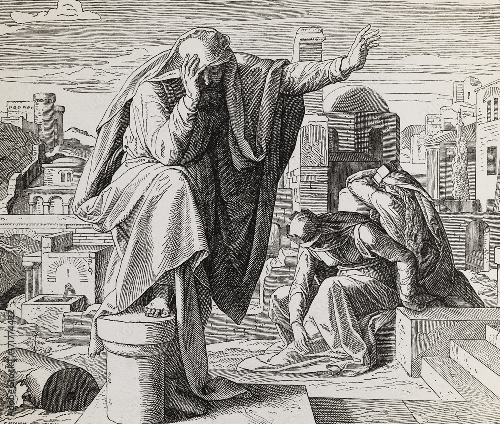 The cry of Jeremiah the prophet, graphic collage from engraving of ...