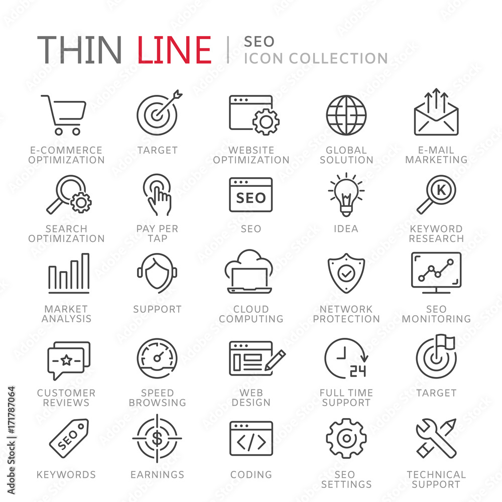Collection of seo thin line icons. Stock Vector | Adobe Stock