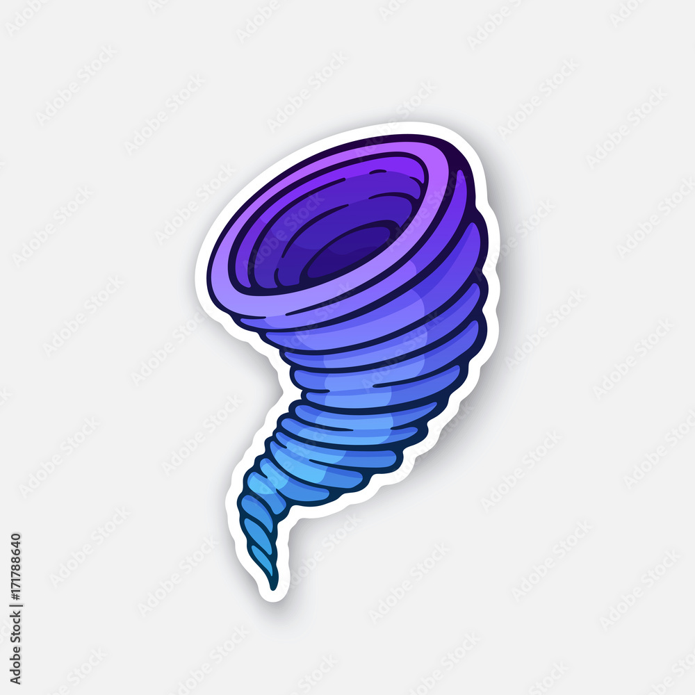 Vector illustration. Sticker of tornado swirl with contour. Destructive ...