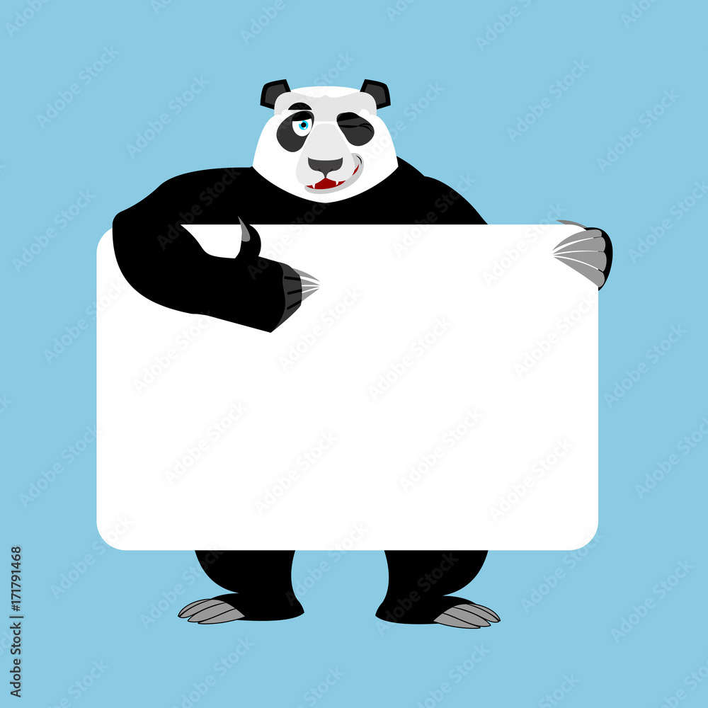 Panda holding banner blank. Chinese bear and white blank. Animal joyful ...