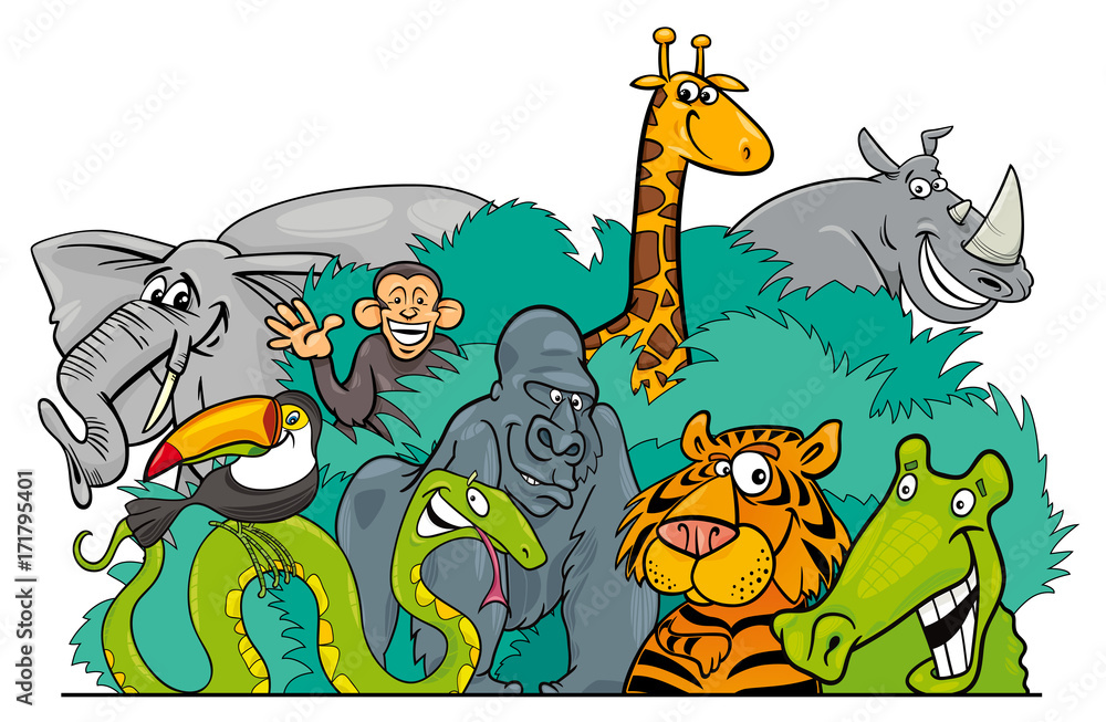 Cartoon Jungle wild animal characters Stock Vector | Adobe Stock