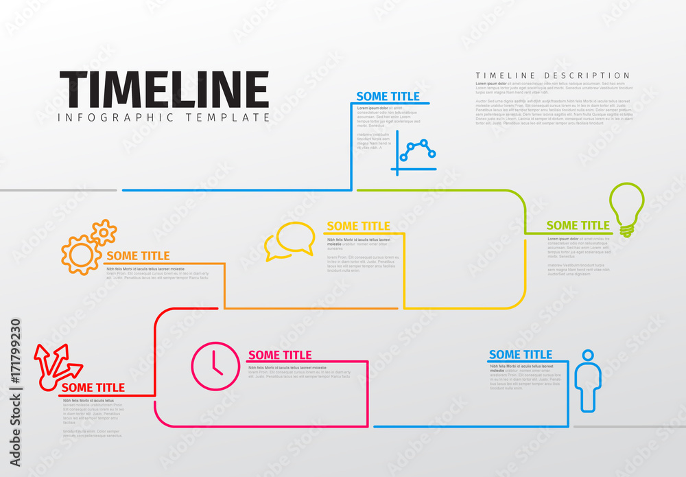 Zig-Zag Infographic with Colorful Lines and Graphics Layout 1 Stock ...