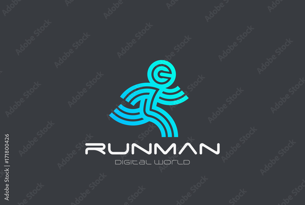 Running Man Sport Fitness Delivery Logo design vector Linear Stock ...