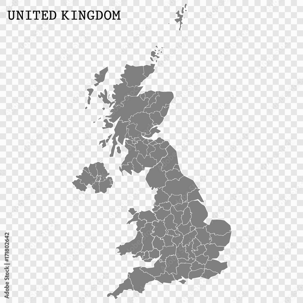 High quality map of United Kingdom with borders of the regions or ...