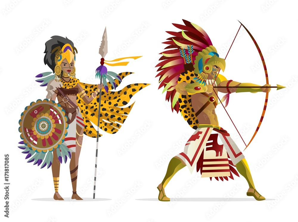 aztec warriors with bow and arrow and spear Stock Vector | Adobe Stock